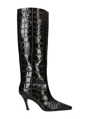 Amina Muaddi Leather Mona Knee-high Boots 80 - Brown