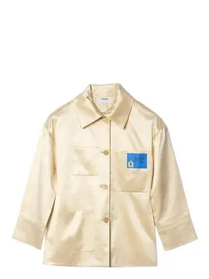 Celine Flat Chore Jacket In Satin - Cream