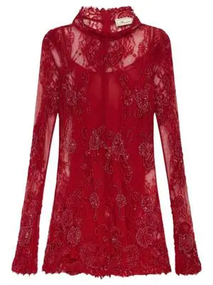 Blumarine Long-sleeve Embroidered Mini Dress - Red