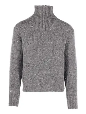 Auralee Low-gauge Homespun Tweed Knit Zip Turtleneck Jumper - Grey