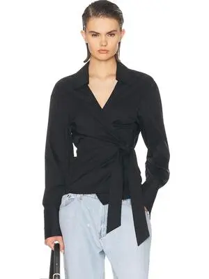 SIMONMILLER Anya Poplin Wrap Top - Black