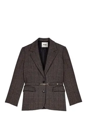 Maje Wool-blend Belted Blazer - Brown