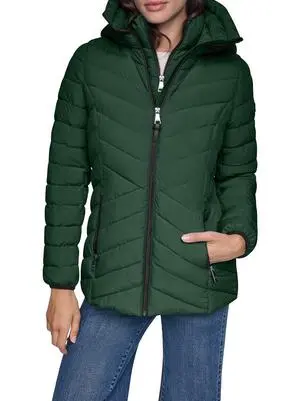 Dkny Water Resistant Lightweight Puffer Jacket With Bib - Hunter