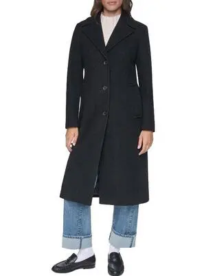Dkny Single Breasted Bouclé Wool Blend Coat - Black
