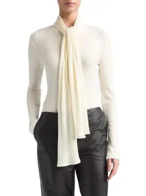 TOTEME Ribbed Tie Neck Blouse - Ecru