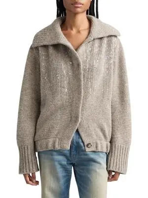 HAIKURE Sadie Sequin Wool Bomber Jacket - Hazelnut