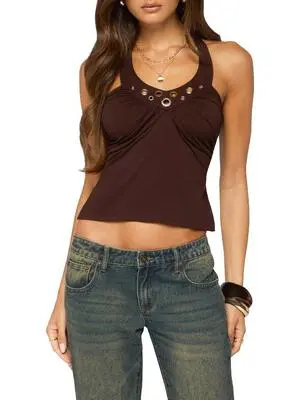 EDIKTED Raci Grommet Halter Top - Brown