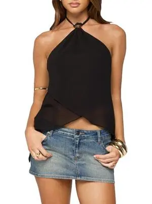 EDIKTED Chiffon Open Back Halter Top - Black
