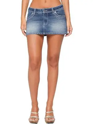 EDIKTED Elixa Denim Mini Skort - Medium-blue