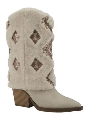 Vintage Havana Big Bear Faux Fur Western Boot - Ivory