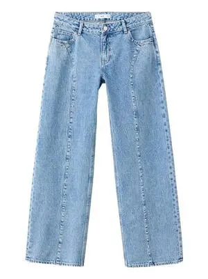 Mango Studded Seam Wide Leg Jeans Medium Blue