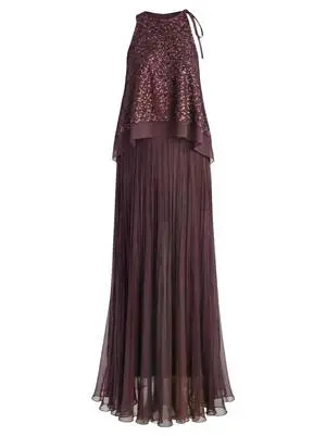 IRINA SCHROTTER Libra Sequin-embellished Pleated Maxi Dress - Brown