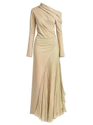 IRINA SCHROTTER Roxanda Pleated Asymmetric Maxi Dress - Neutrals