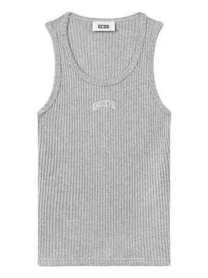 Gcds Logo-embroidered Ribbed-knit Tank Top - Grey