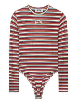 Gcds Striped Ribbed-knit Bodysuit - Red