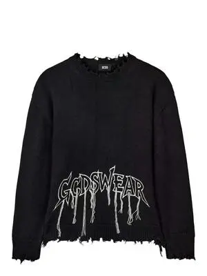 Gcds Embroidered Distressed Sweater - Black