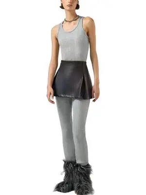 Gcds Ribbed-knit Logo-embroidered Leggings - Grey