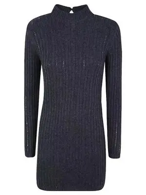 TWINSET Short Wool-knit-blend Dress With Rhinestones Grey