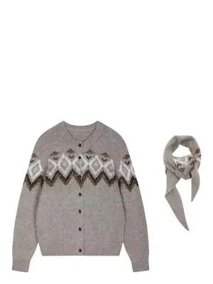 JNBY Geometric-knit Scarf-detail Cardigan - Grey