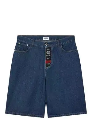 Gcds Stone-washed Logo-patch Shorts - Blue