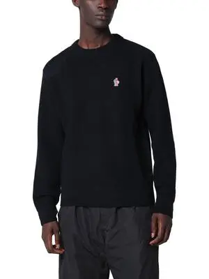 Moncler Wool Sweater With Logo Patch - Blue