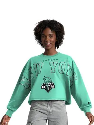 STARTER New York Liberty Bleachers Cropped Drop Shoulder Sweatshirt - Mint