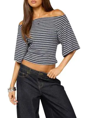 EDIKTED Jadan Striped Off Shoulder Top - Gray