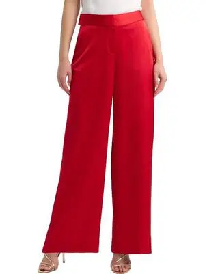 TAHARI ASL Satin Wide Leg Pants - Crimson