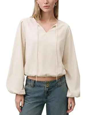 Mango Chiffon Bow Blouse - Beige