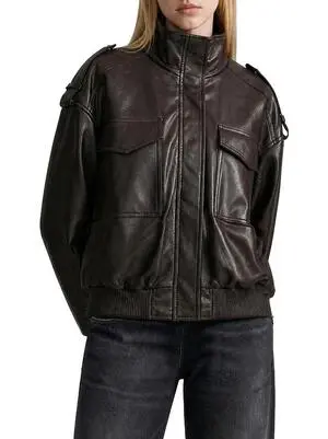 NOIZE Angele Faux Leather Bomber Jacket - Coffee