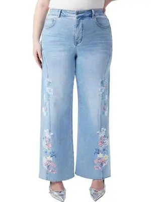 BAYEAS Embroidered High Waist Wide Leg Jeans - Bluewisp