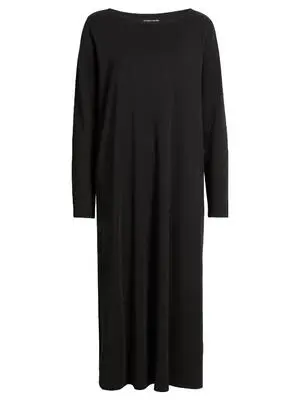 Eileen Fisher Bateau Neck Organic Pima Cotton Midi Dress - Black