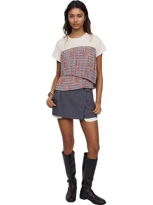 Maeve Pleated Twofer Tee Blue Pattern