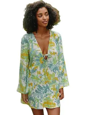 CELANDINE Tie-front Mi Dress Green Pattern