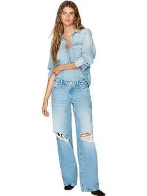 Anthropologie Mother The Down Low Delquent Low Rise Wide Leg Jeans - Light Denim