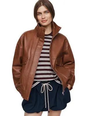 Maeve Leather Funnel Neck Jacket - Copper