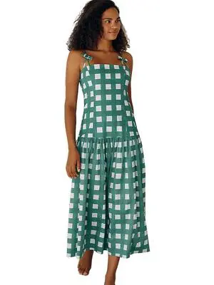English Factory Drop-waist Midi Dress - Blue Pattern