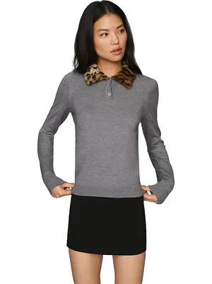 Apparis Esther Polo Sweater - Slate/leopard