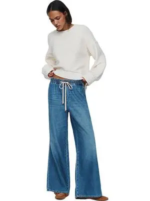 7 For All Mankind Petite Wide-leg Pull-on Jeans Medium Denim