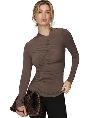 Walter Baker Asymmetrical Ruched Top Brown
