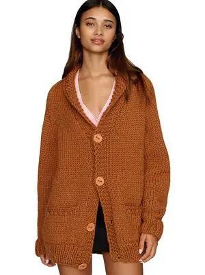 GOGO SWEATERS 100% Wool Hand Knit Ski Cardigan - Brown