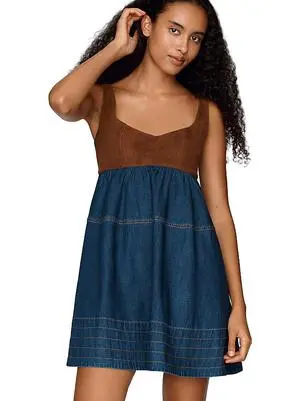 Maeve Contrast Denim Mi Dress - Medium Denim