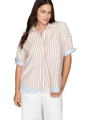 Maeve Mabel Contrast Boxy Oxford Shirt Top - Neutral Pattern
