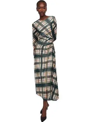 Anthropologie Merricksart X Ruched Mesh Midi Dress - Green Pattern