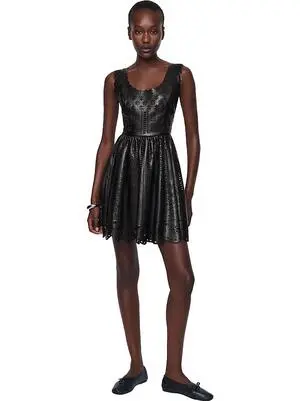 ANTHROPOLOGIE Maeve Faux Leather Cutwork Mi Dress