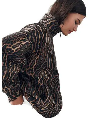 AFRM Cillian 100% Cotton Quarter-zip Pullover - Olive Leopard