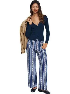 Maeve Colette High Rise Full Length Ponte Pants - Blue Pattern