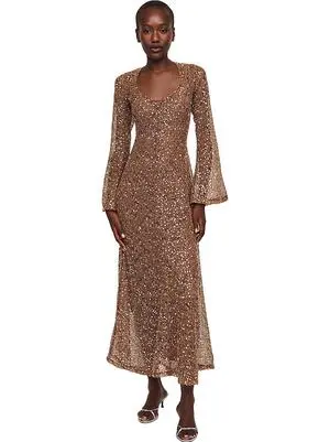 THE WOLF GANG Tierra Sequ Midi Dress - Chocolate