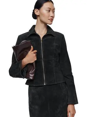 Avec Les Filles Suede Slim Jacket - Dark Green