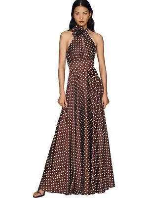 Mac Duggal Halter Maxi Dress - Brown Dot